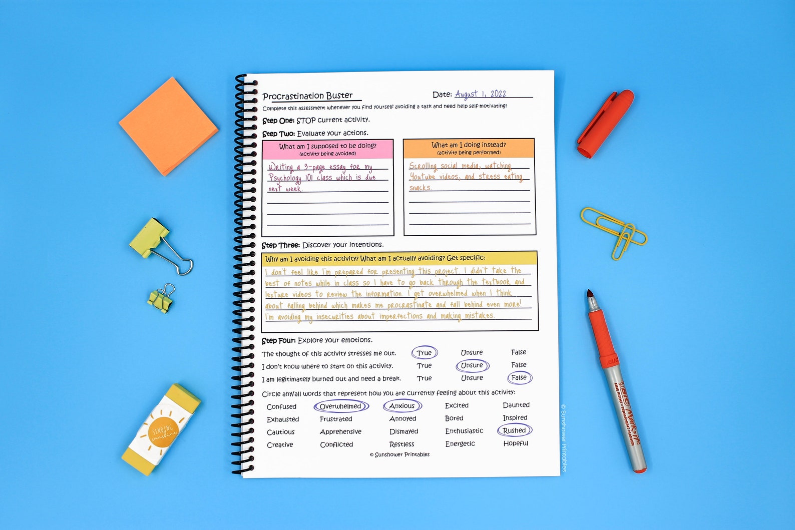 Procrastination Buster Printable Worksheets ADHD Focus - Etsy