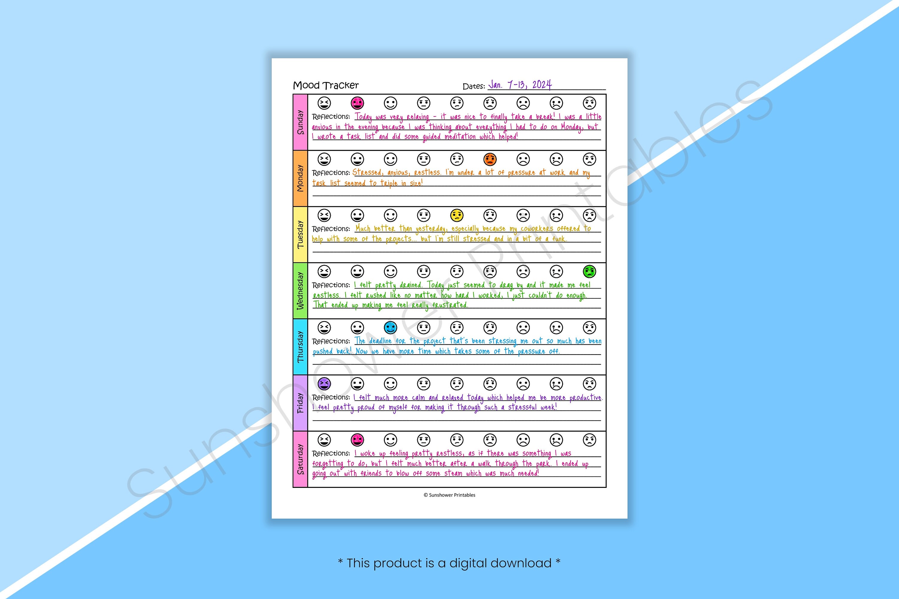 Mood & Emotion Printable Tracker Daily Feelings Management, Weekly ...