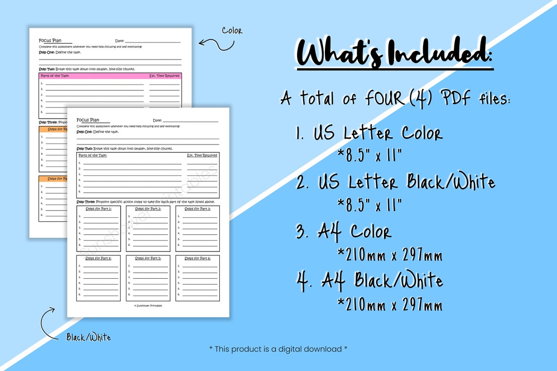 Focus Plan Printable Worksheets - Productivity & Procrastination ...