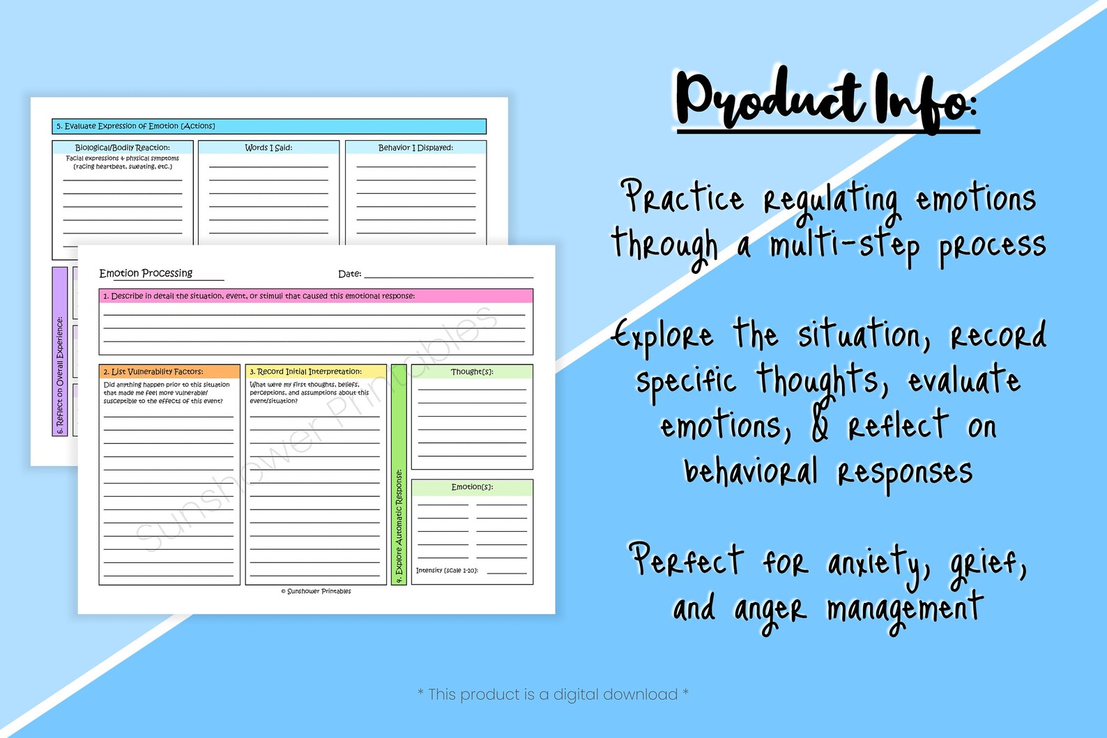 Emotion Processing Printable Therapy Worksheets Mood - Etsy