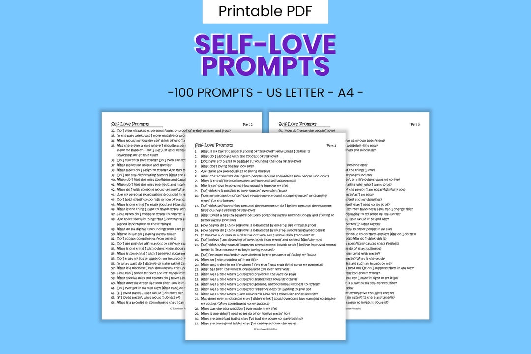 Self Love Journal Writing Prompts 100 Printable Questions, Confidence ...