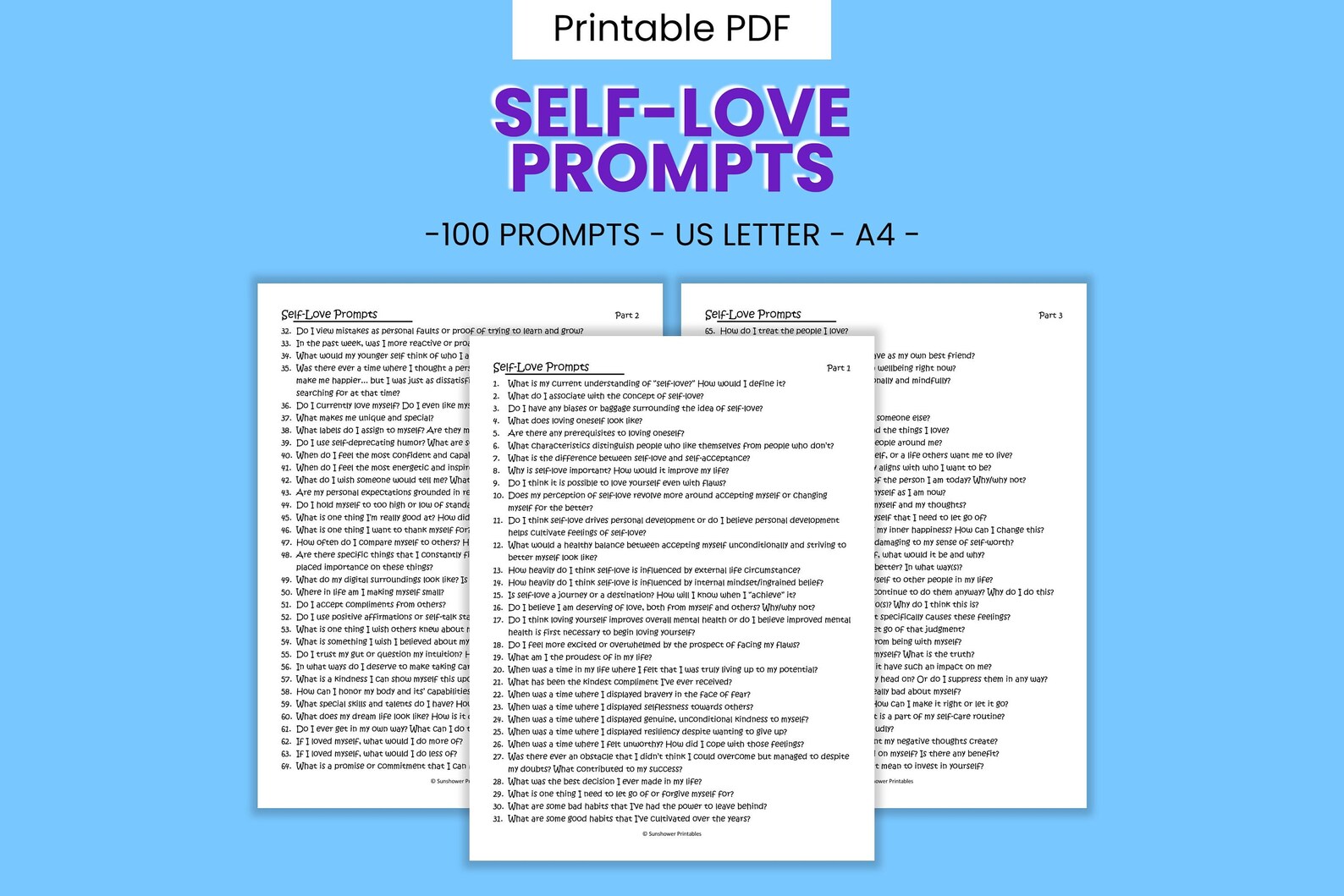 Self Love Journal Writing Prompts 100 Printable Questions, Confidence ...