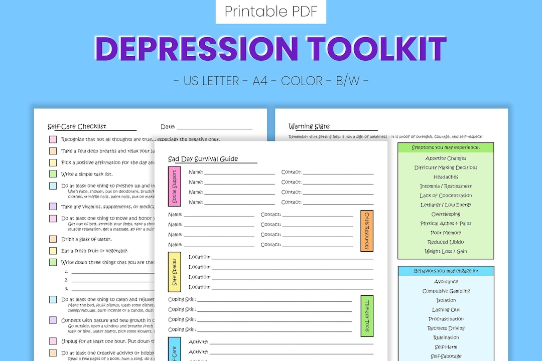 Depression Toolkit Printable Coping Worksheets Mental Health - Etsy