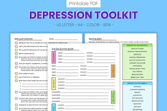 Depression Toolkit Printable Coping Worksheets Mental Health - Etsy