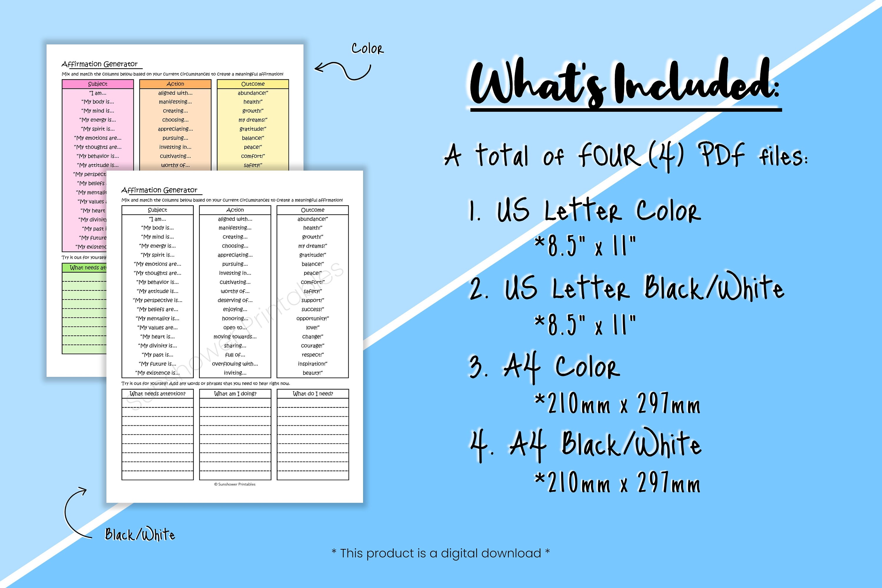 Affirmation Generator Printable Worksheet - Positive "i Am" Statements ...