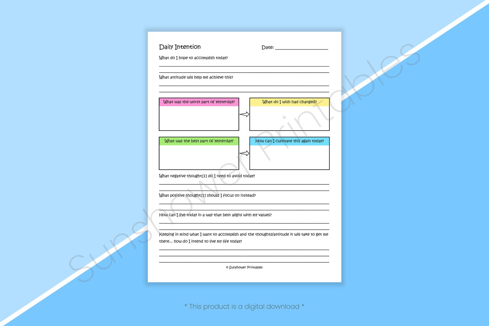 Daily Intention Printable Journal Prompts Mindful Living - Etsy