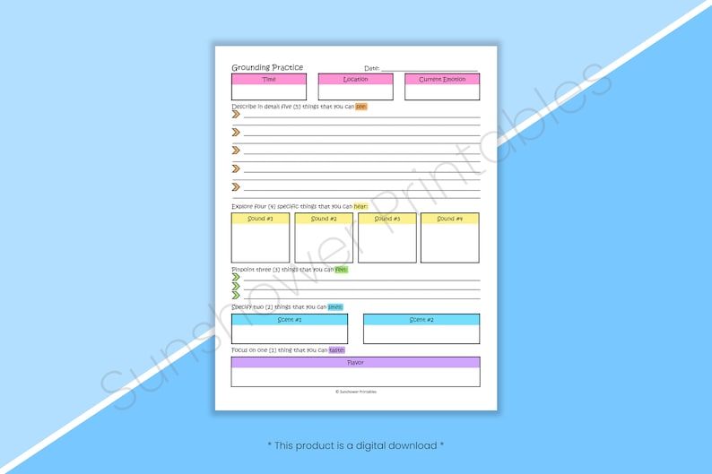 Grounding Practice Printable Therapy Worksheet Emotion Regulation ...