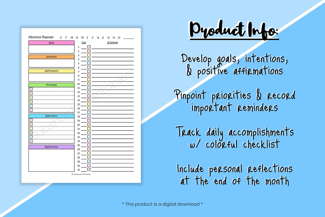 Monthly Planner Printable Schedule Daily Task Agenda, Weekly Priority ...