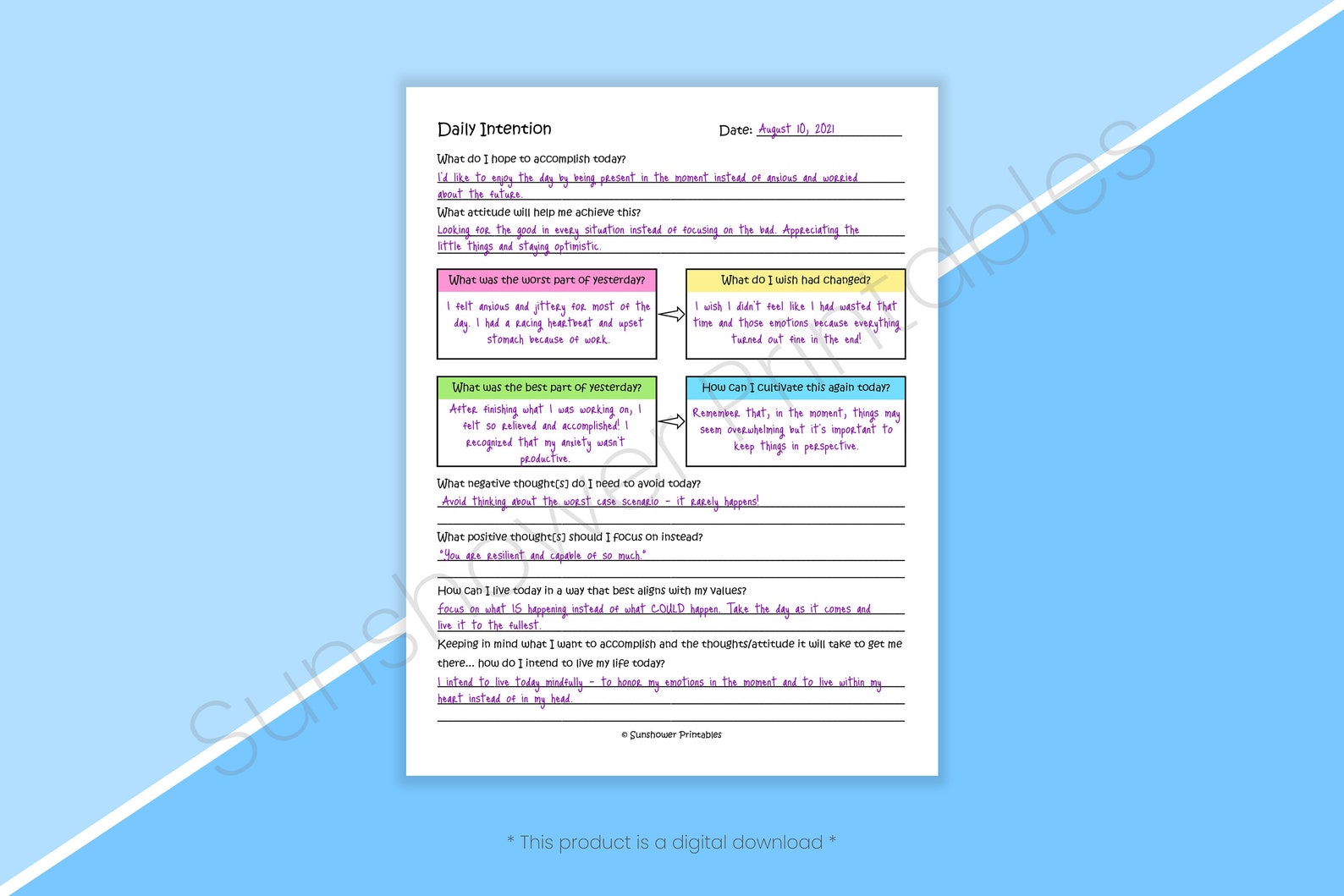 Daily Intention Printable Journal Prompts Mindful Living - Etsy