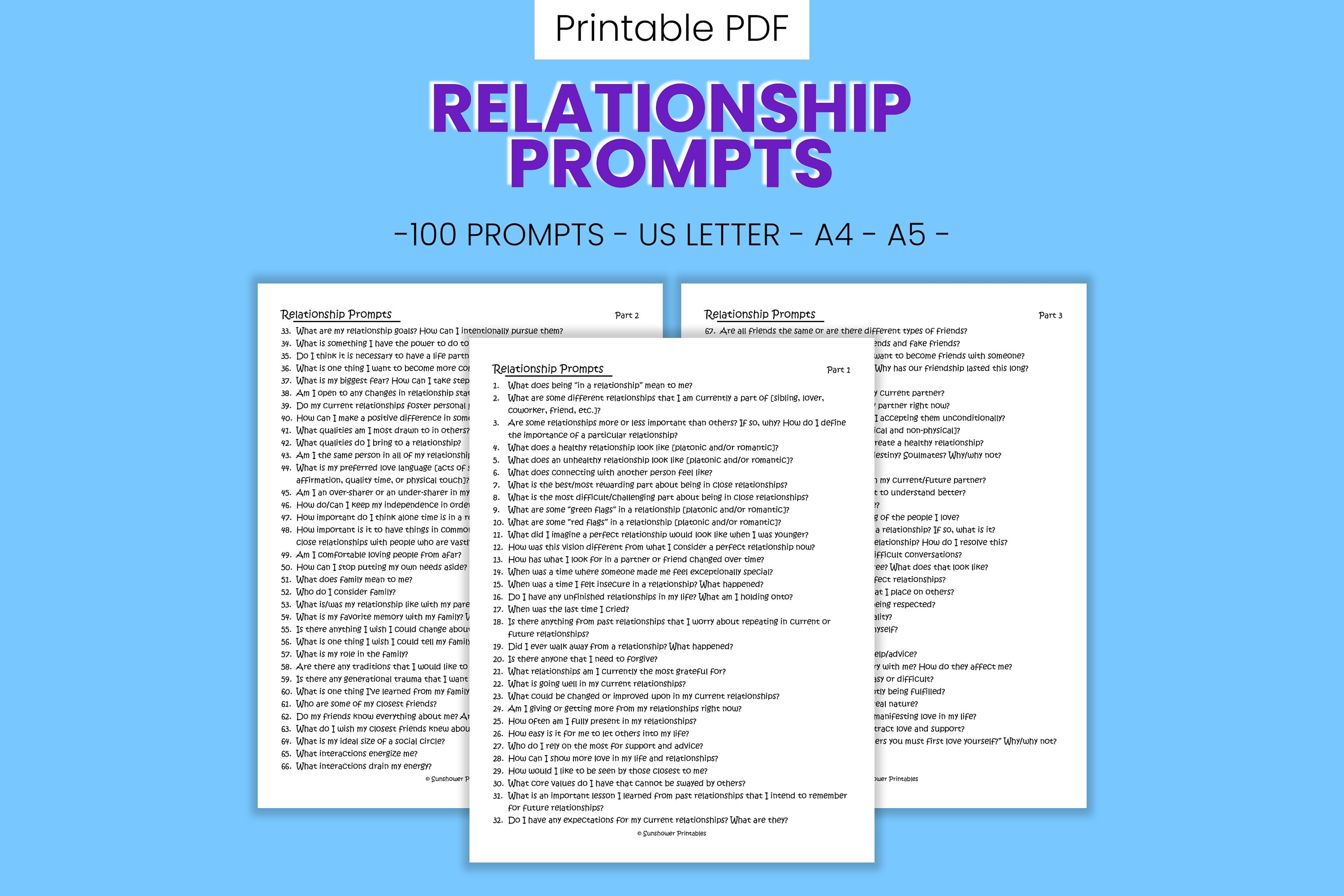 Relationship Journal Writing Prompts 100 Printable - Etsy