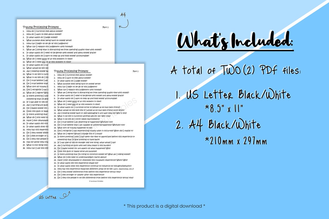 Trauma Processing Journal Writing Prompts 100 Printable Questions, PTSD ...