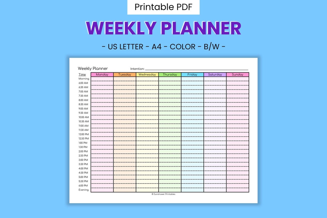 Printable 12-hour Interval Planner - Weekly Micro Agenda, Daily ...