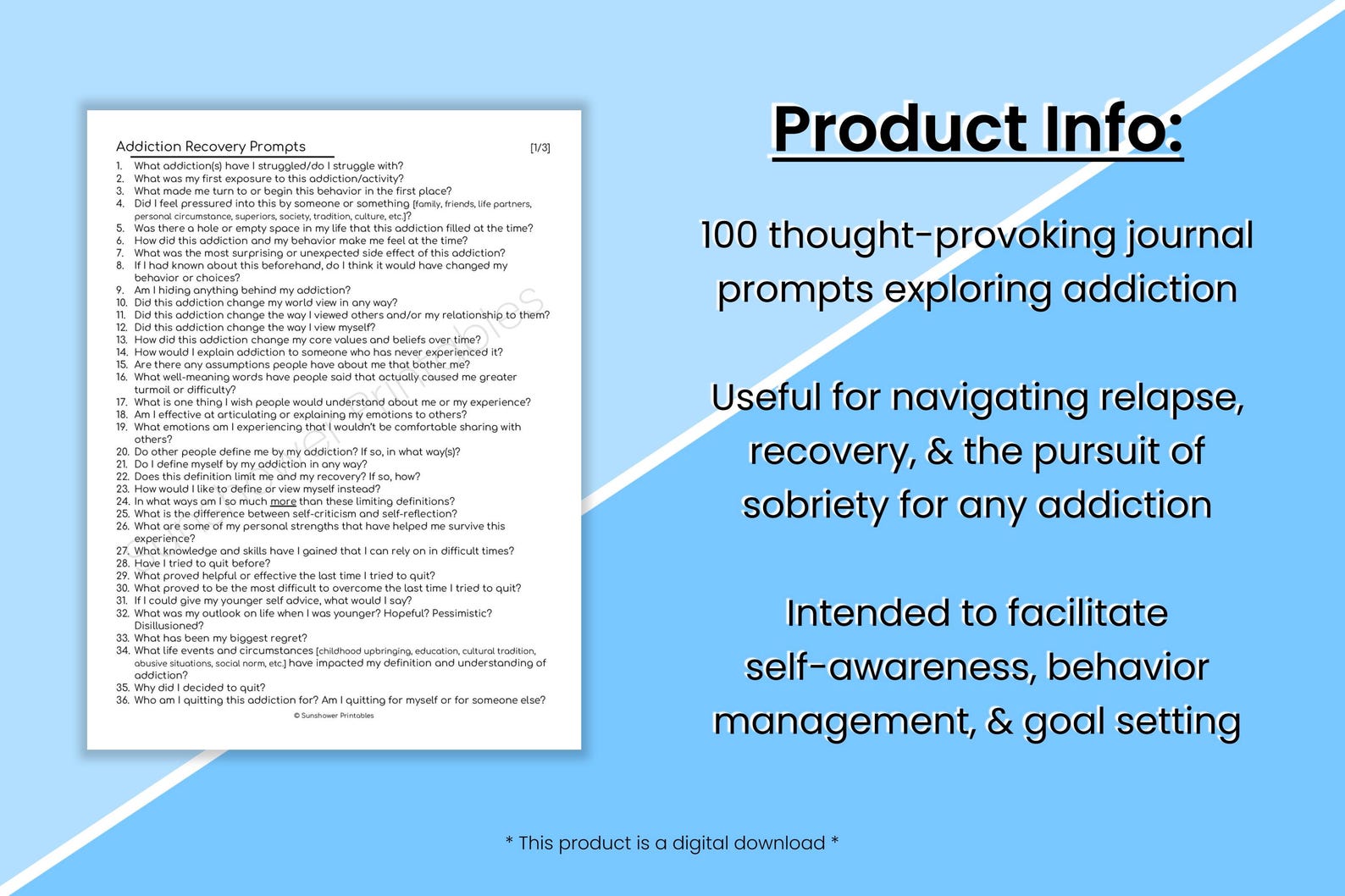 Printable Addiction Recovery Journal Writing Prompts - Etsy