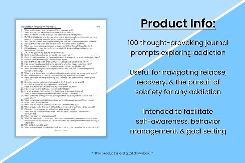 Addiction Recovery Journal Writing Prompts - 100+ Printable Questions ...
