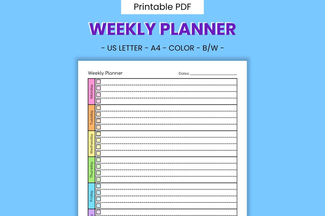 Minimalist Weekly Planner Printable Agenda - Task Checklist ...