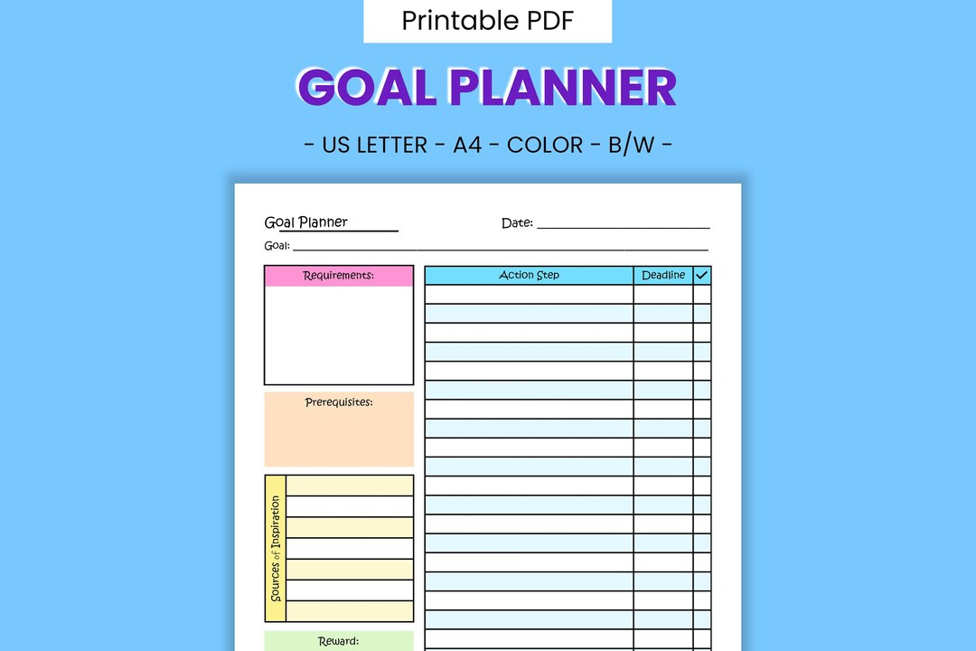 Goal Planner Printable Intention Worksheet - Resolution Setting Page ...