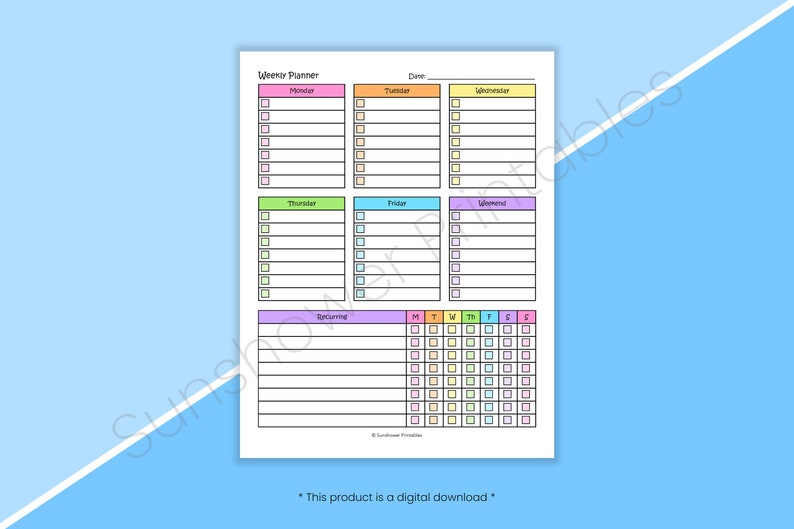 Weekly Task Planner Printable Page To-do List, Daily Schedule, Agenda ...