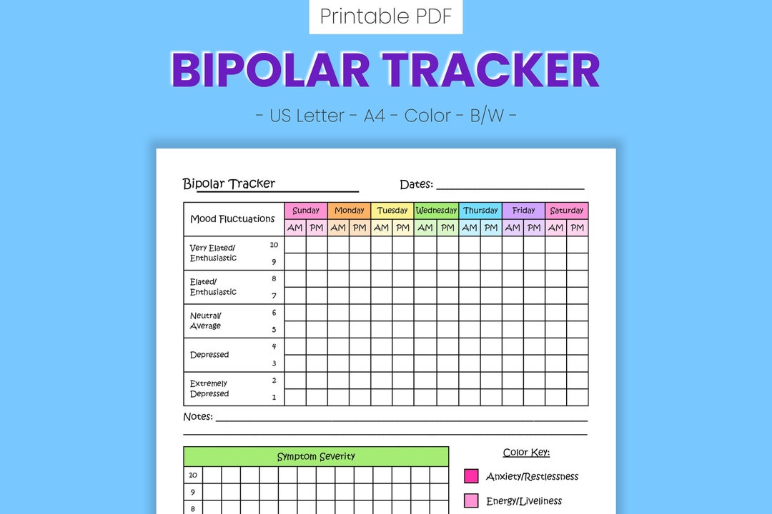 Bipolar Disorder Printable Mood Tracker Symptom Record - Etsy