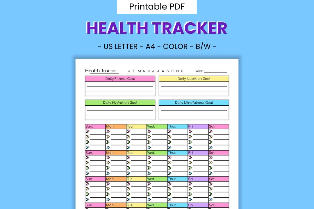 Health Tracker Printable Worksheet - Daily Fitness & Nutrition Goals ...
