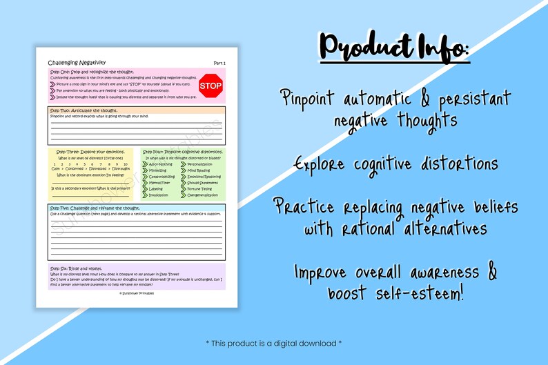 Challenge Negative Thinking Printable Worksheets Boost Self-esteem ...