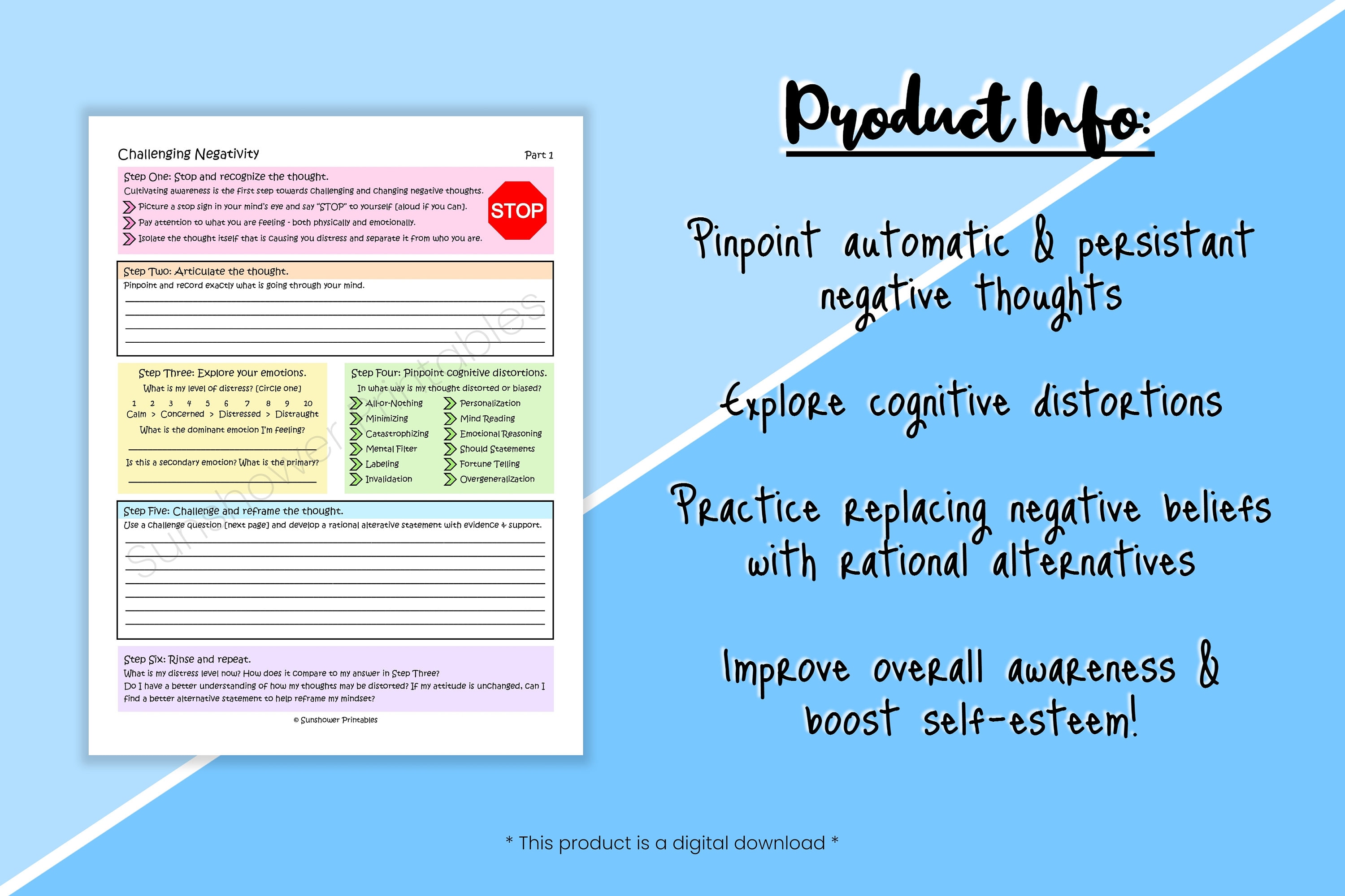 Challenge Negative Thinking Printable Worksheets - Boost Self-esteem ...