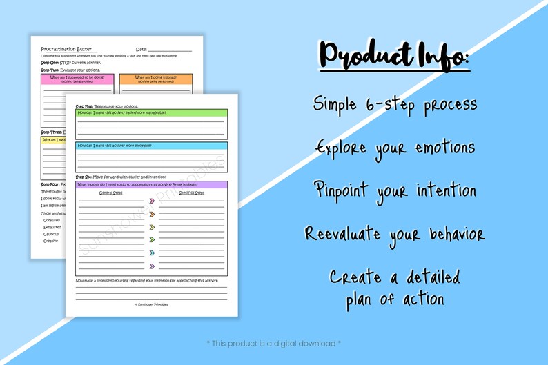 Procrastination Buster Printable Worksheets ADHD Focus - Etsy