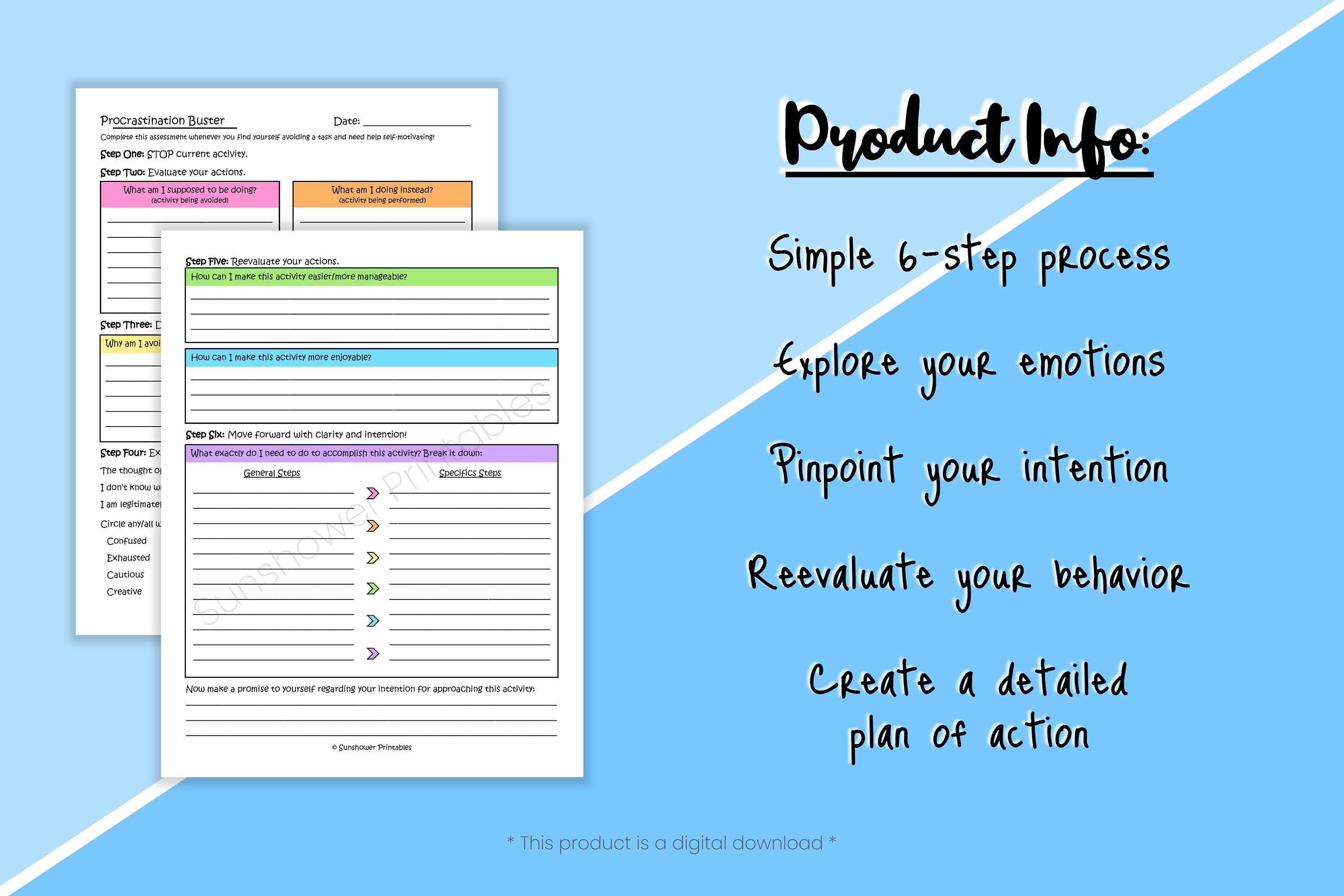 Procrastination Buster Printable Worksheets ADHD Focus - Etsy
