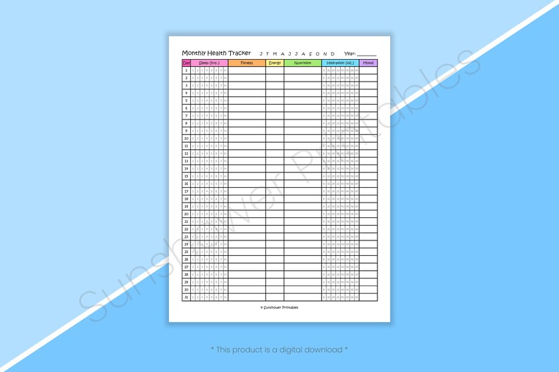 Monthly Health Tracker Printable Chart Daily Wellness Habits, Recovery ...