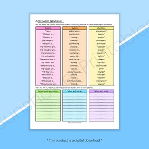 Affirmation Generator Printable Worksheet Positive i Am Statements ...