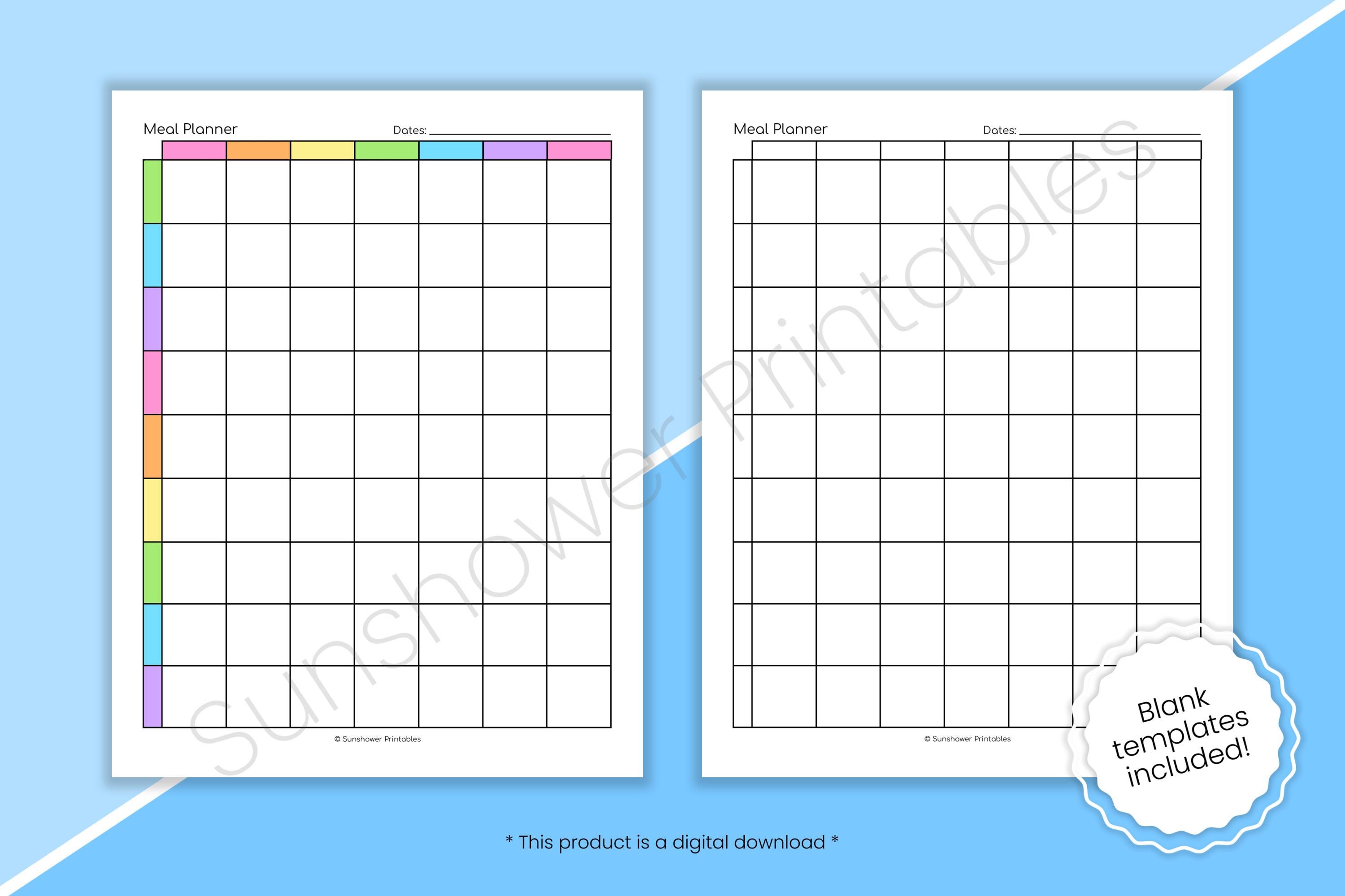 Meal Planner Printable Worksheet - Nutrition Diet Tracker, Food Journal ...
