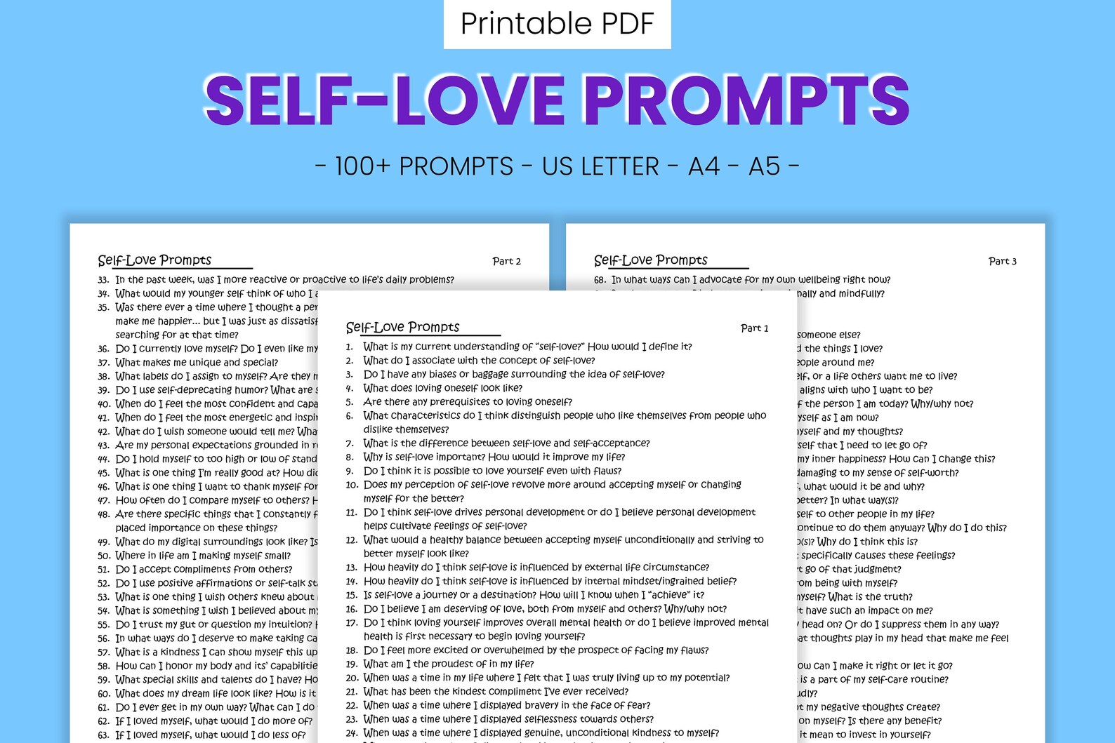 Self Love Journal Writing Prompts 100 Printable Questions - Etsy