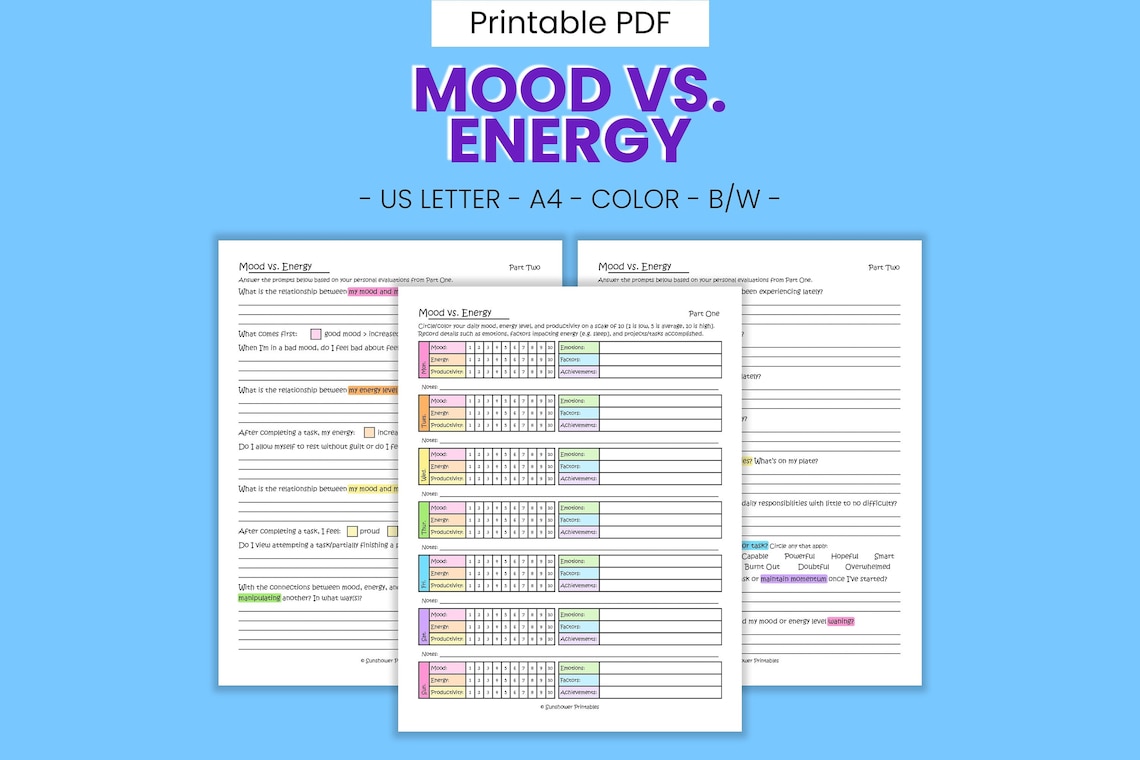 Mood Vs Energy Printable Worksheets Emotion Exploration Prompts ...