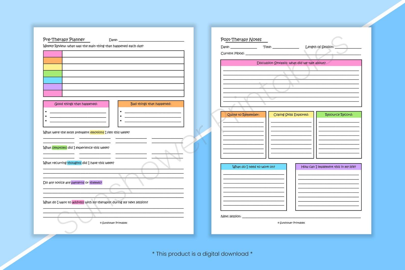 Therapy Note Taking Printable Worksheets Mental Illness - Etsy
