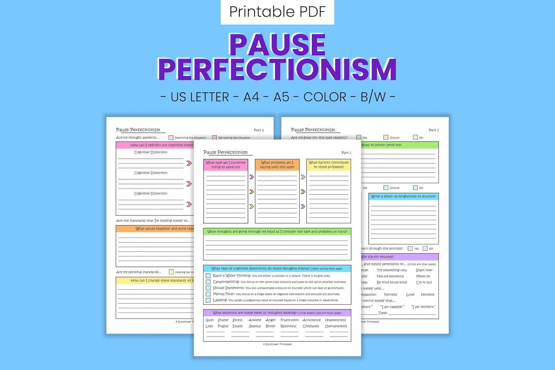 Stopping Perfectionism Printable Worksheets Self-esteem - Etsy