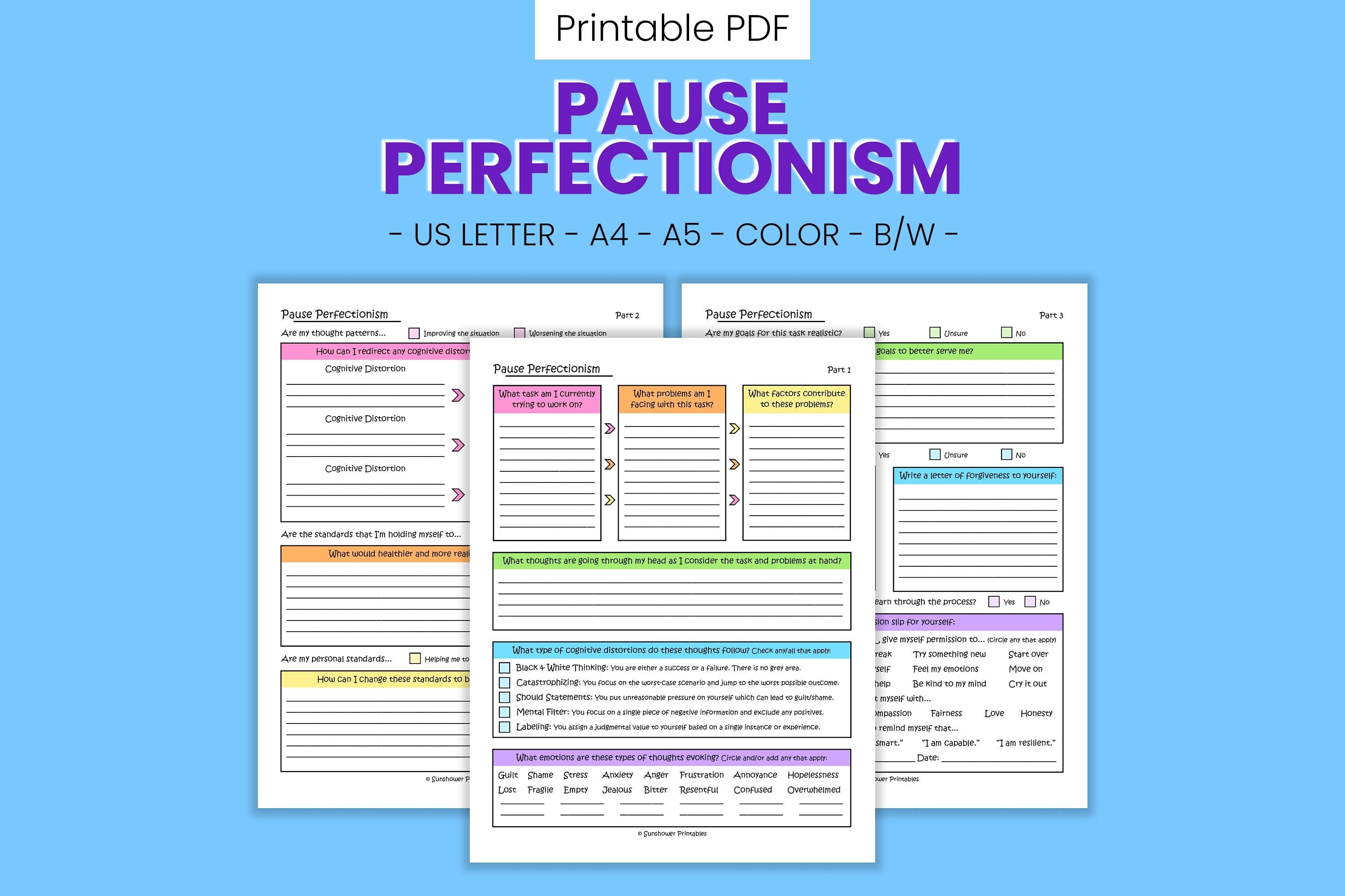 Stopping Perfectionism Printable Worksheets Self-esteem - Etsy
