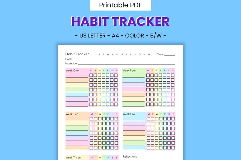 Habit Tracker Printable Worksheet - Goal Setting Planner, Behavior ...