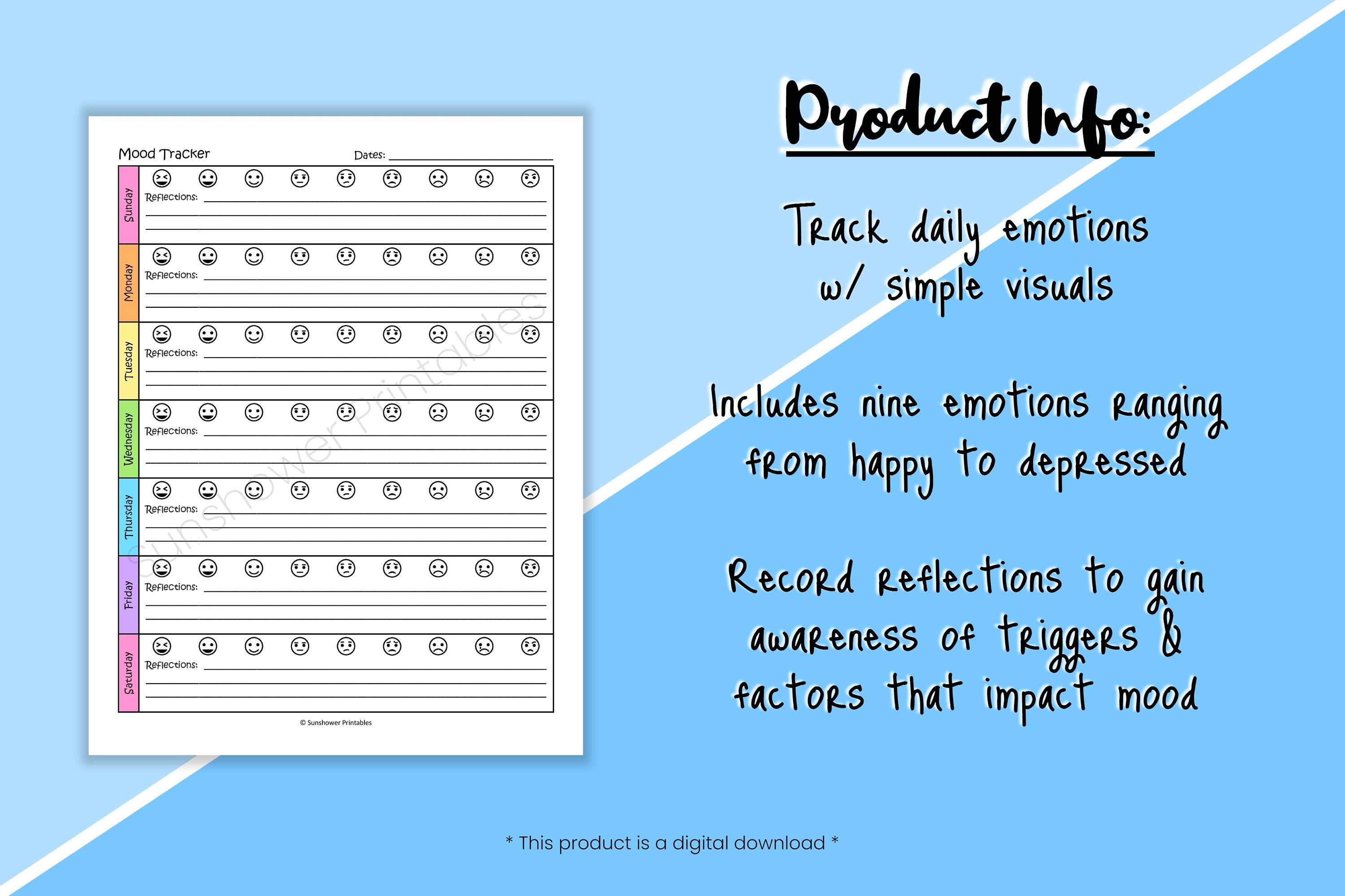 Mood & Emotion Printable Tracker Daily Feelings Management, Weekly ...