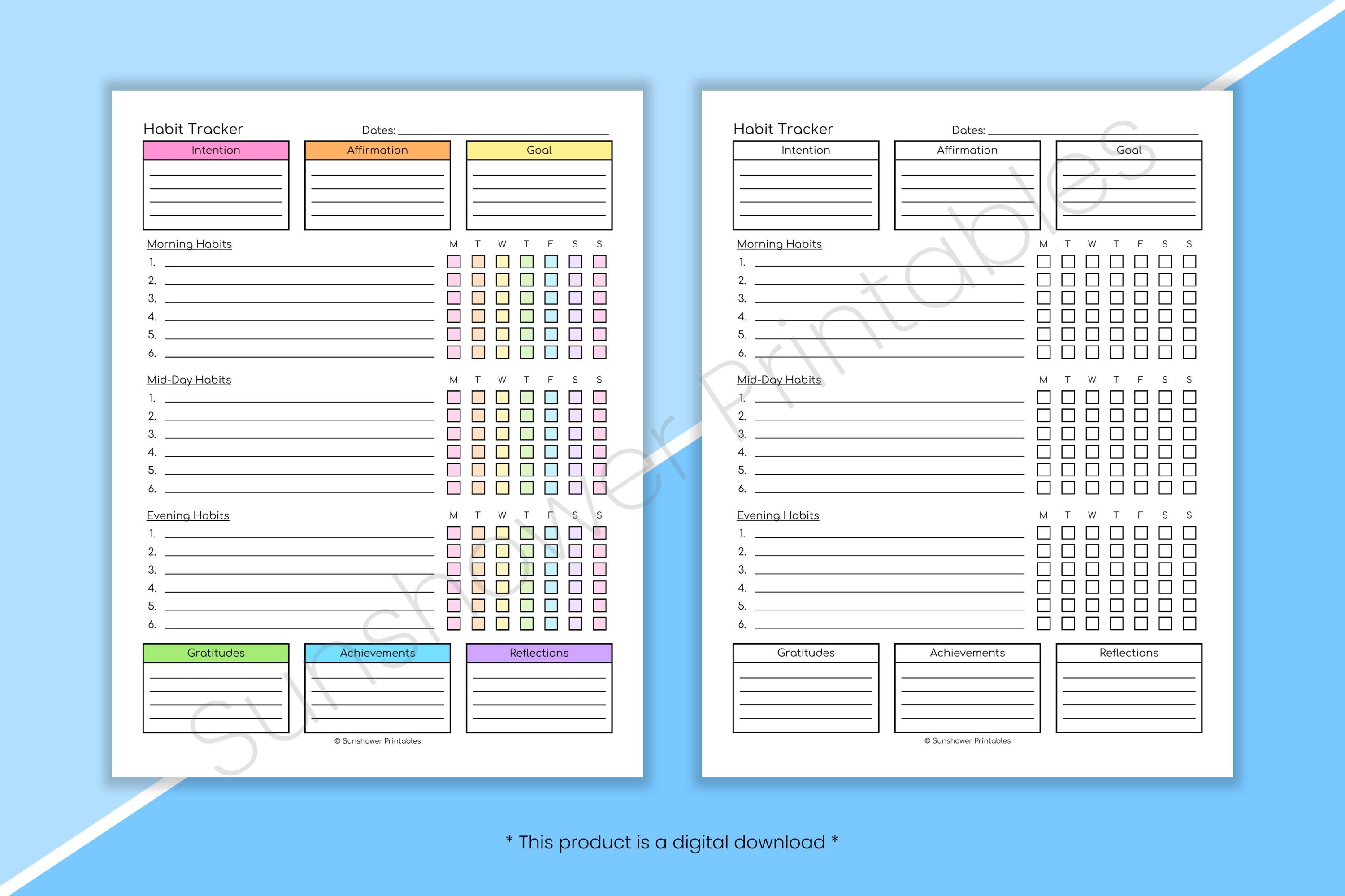 Weekly Habit Tracking Printable Planner - Daily Goal Setting, ADHD ...