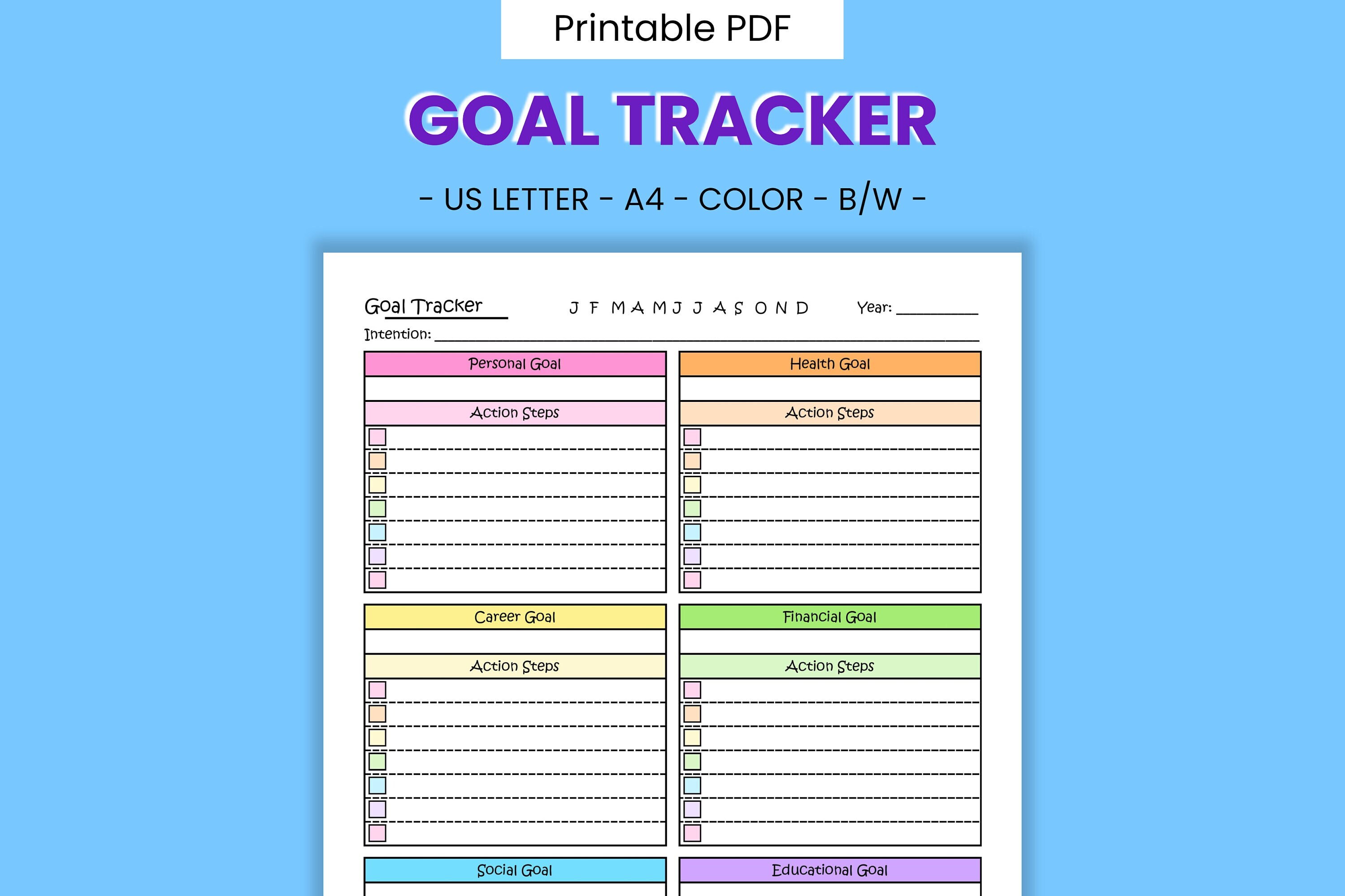 Goal Tracker Printable Planner - Creating Habits, Self-betterment ...