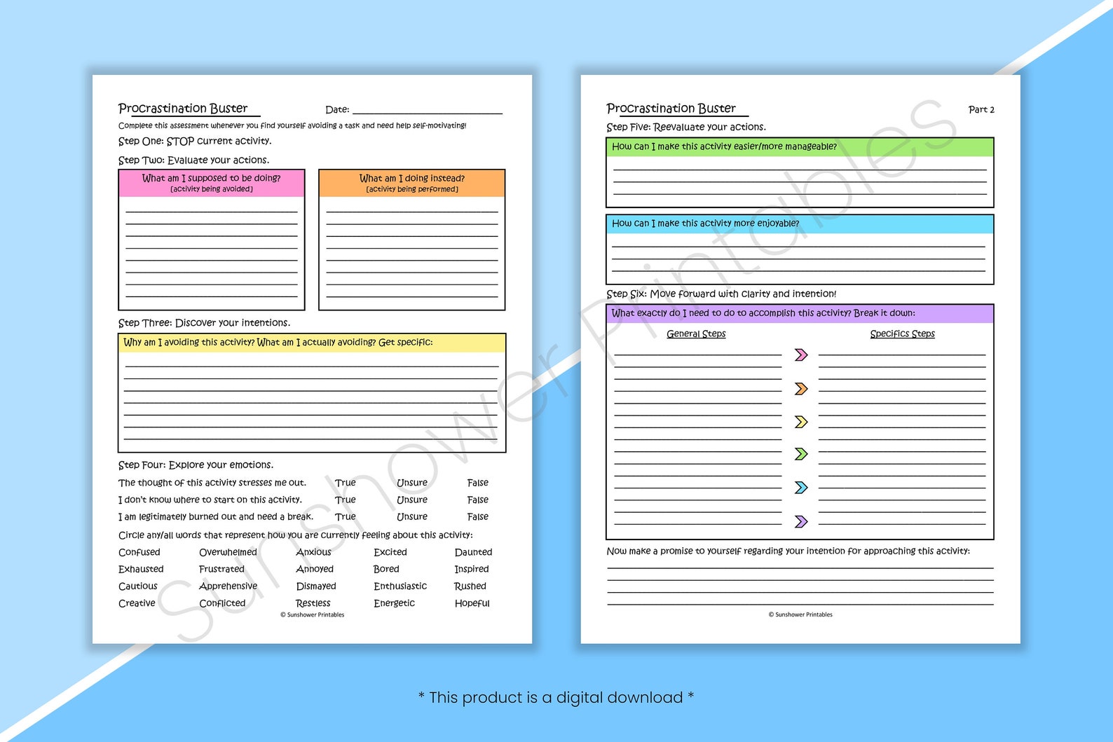 Procrastination Buster Printable Worksheets - ADHD Focus Productivity ...
