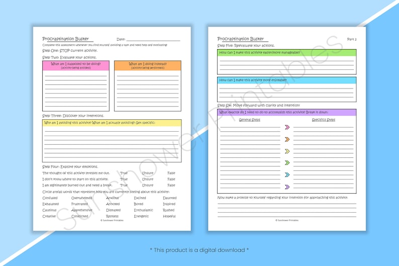 Procrastination Buster Printable Worksheets - ADHD Focus Productivity ...