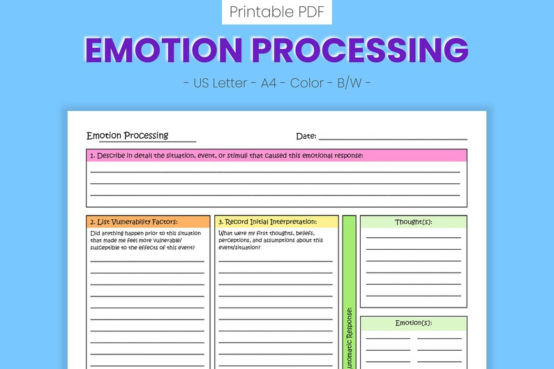 Emotion Processing Printable Therapy Worksheets Mood - Etsy