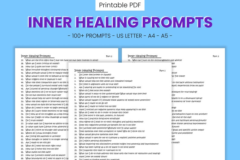 Inner Healing Journal Writing Prompts 100 Printable - Etsy