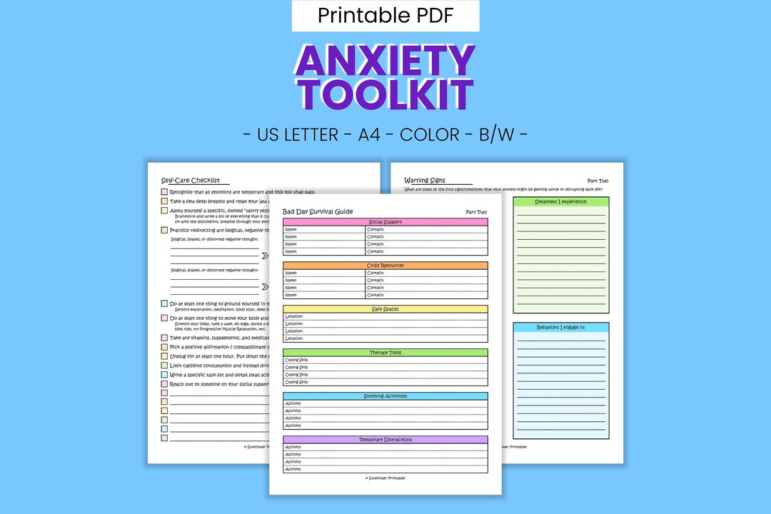Anxiety Toolkit Printable Stress Worksheets - Panic Disorder Therapy ...
