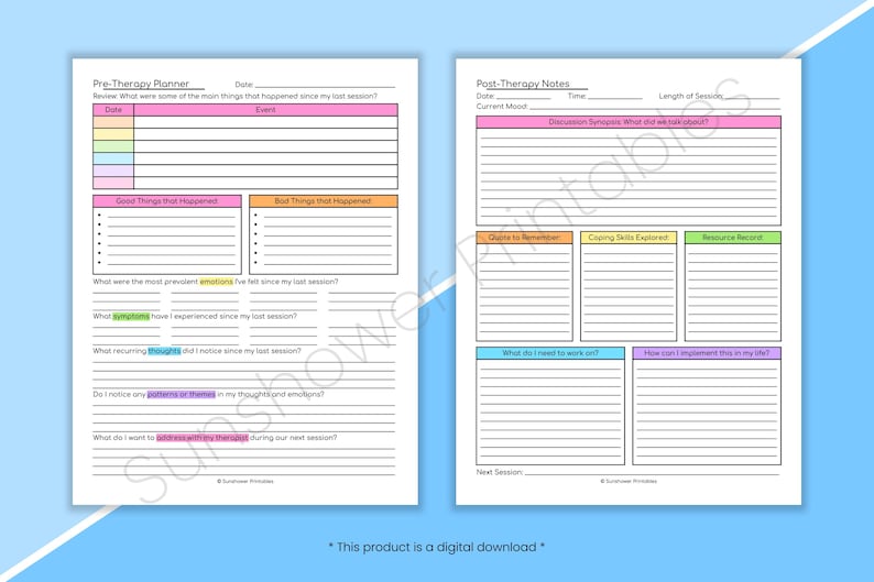 Therapy Worksheets - Printable Mental Heath & Wellness Note-taking ...