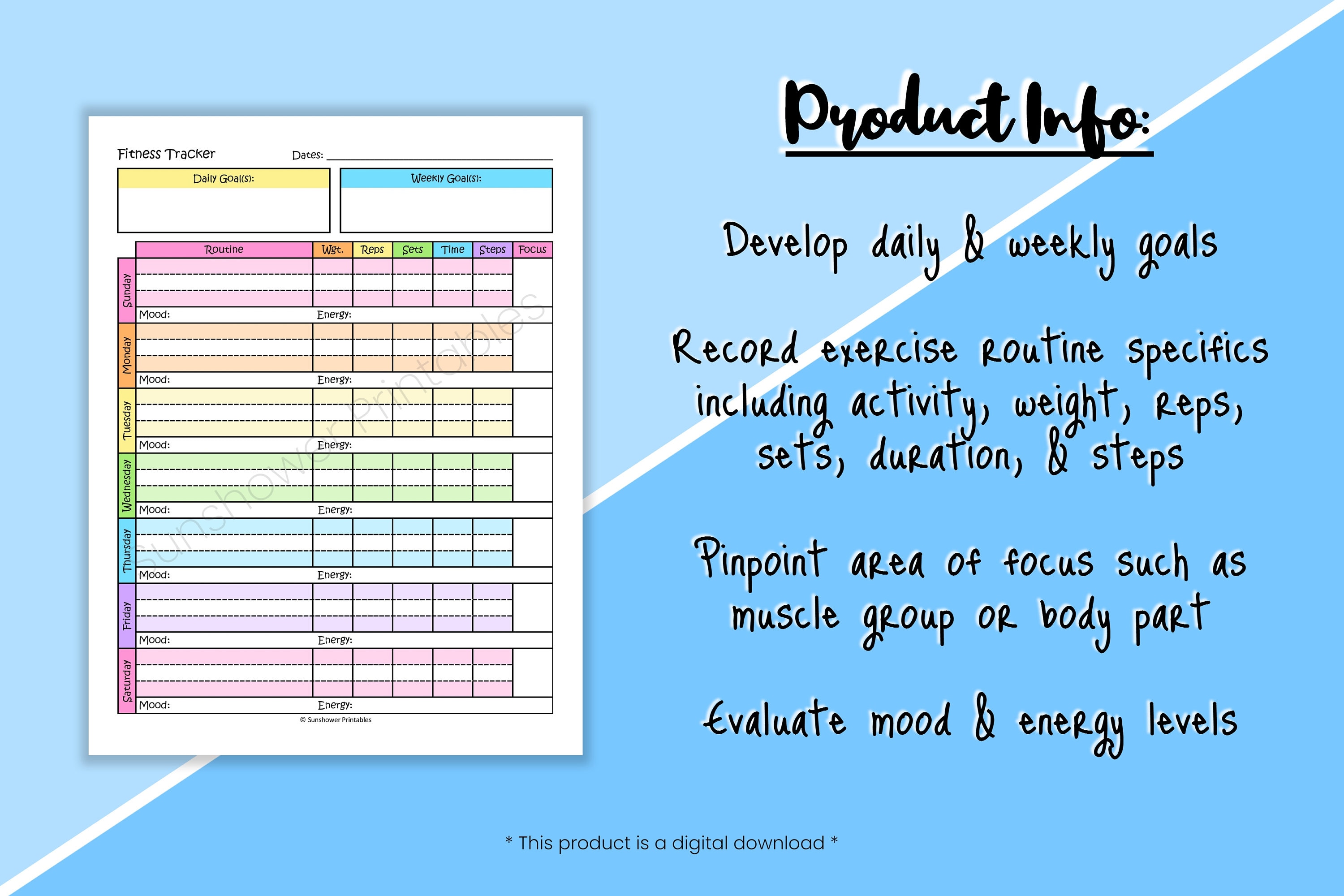 Fitness Tracker Printable Worksheet - Exercise Routine, Physical ...