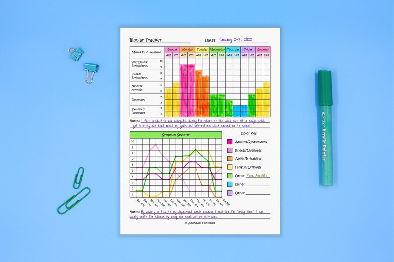 Bipolar Disorder Printable Mood Tracker Symptom Record - Etsy