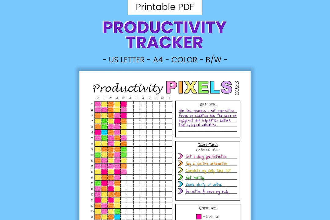 Productivity Tracking Printable Pixel Worksheet - Work Journal, Habit ...