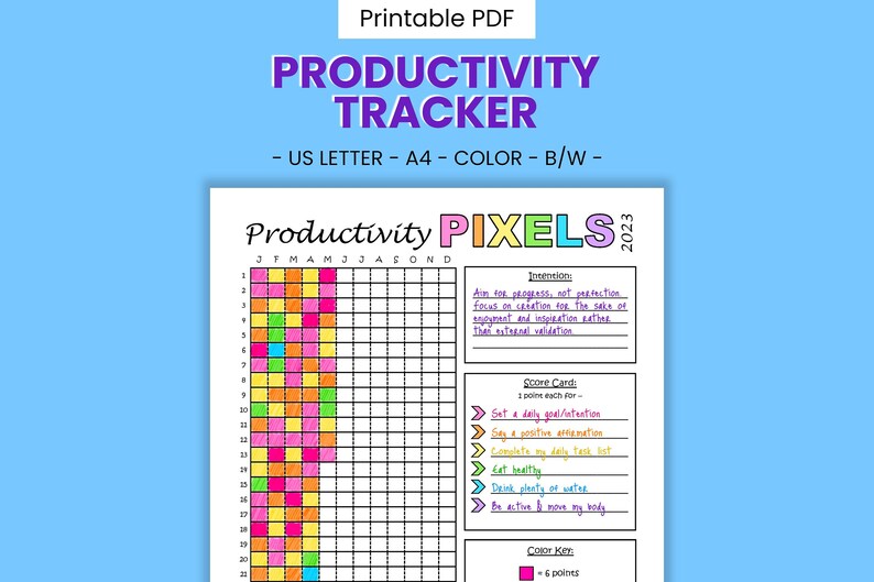 Productivity Tracking Printable Pixel Worksheet - Work Journal, Habit ...