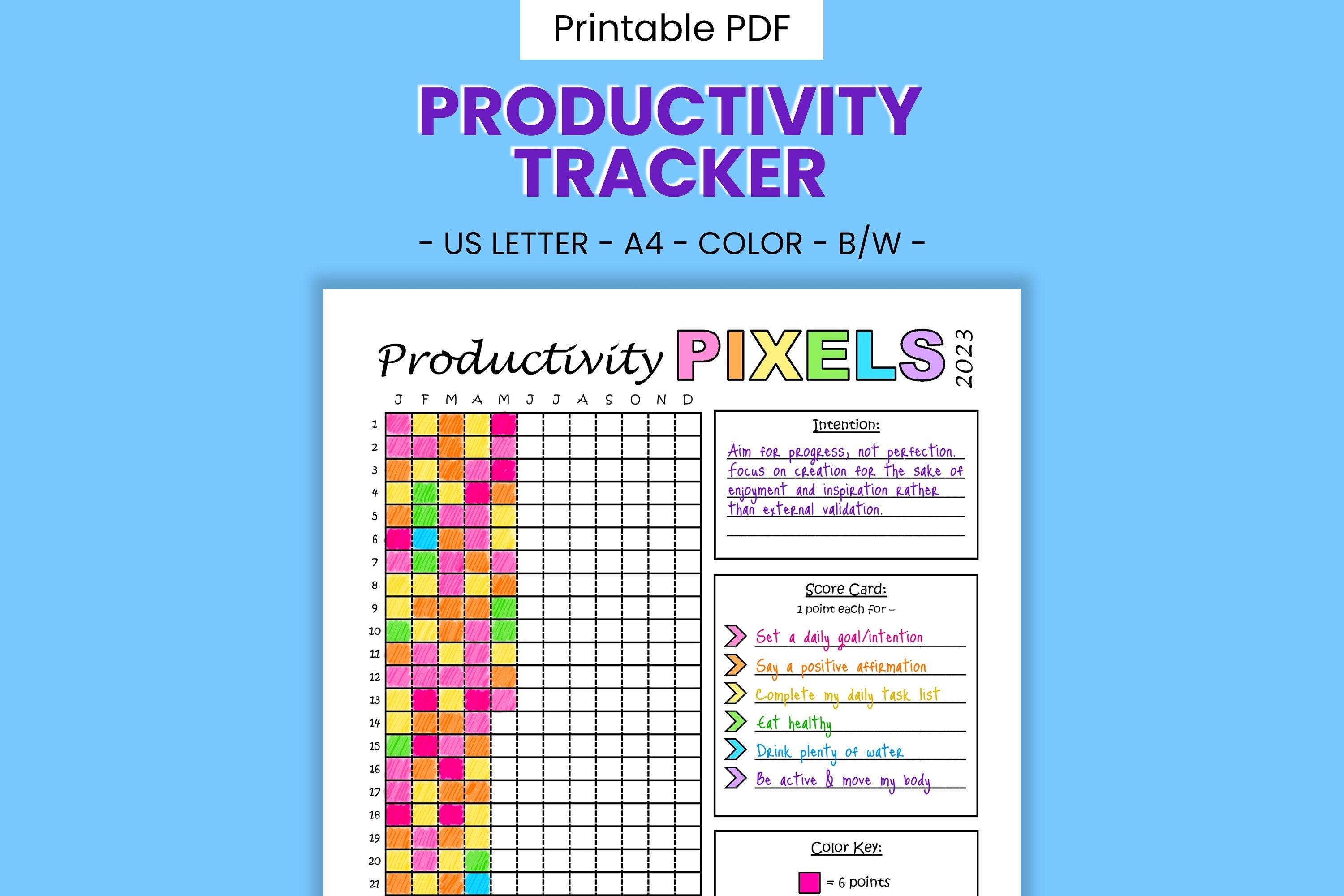 Productivity Tracking Printable Pixel Worksheet - Work Journal, Habit ...